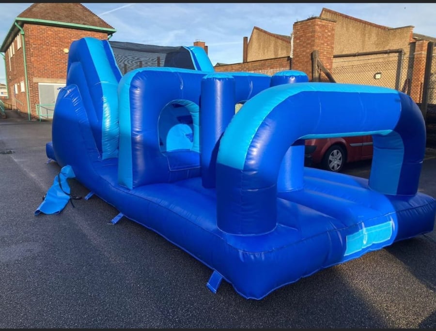 Shiny Blue 24ft Obstacle Course - Jolly Kids Castles