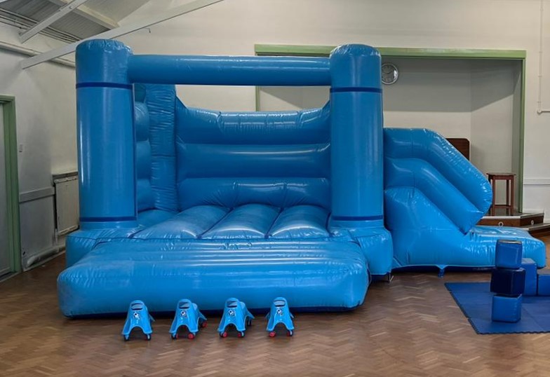 Pastel Blue Roofless Castle With Slide - Jolly Kids Castles