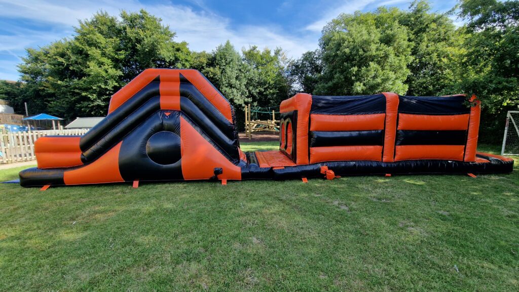45ft Orange & Black Shiny Obstacle Course - Jolly Kids Castles