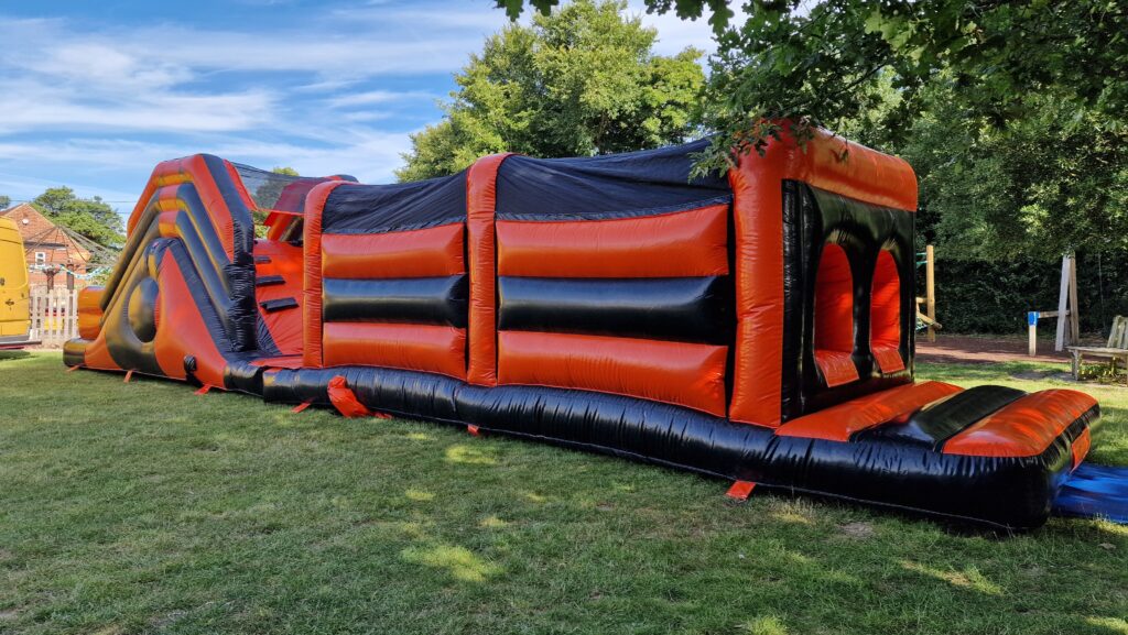 45ft Orange & Black Shiny Obstacle Course - Jolly Kids Castles